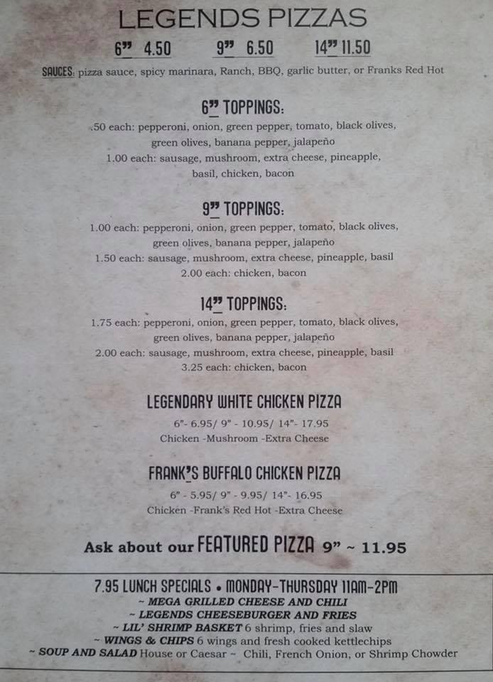 Menu at Legends Southside Bar & Grill, Richmond