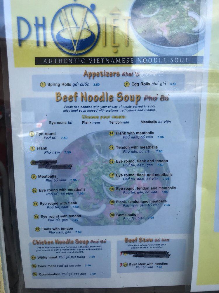Menu at Phở Việt Restaurant, Hilo