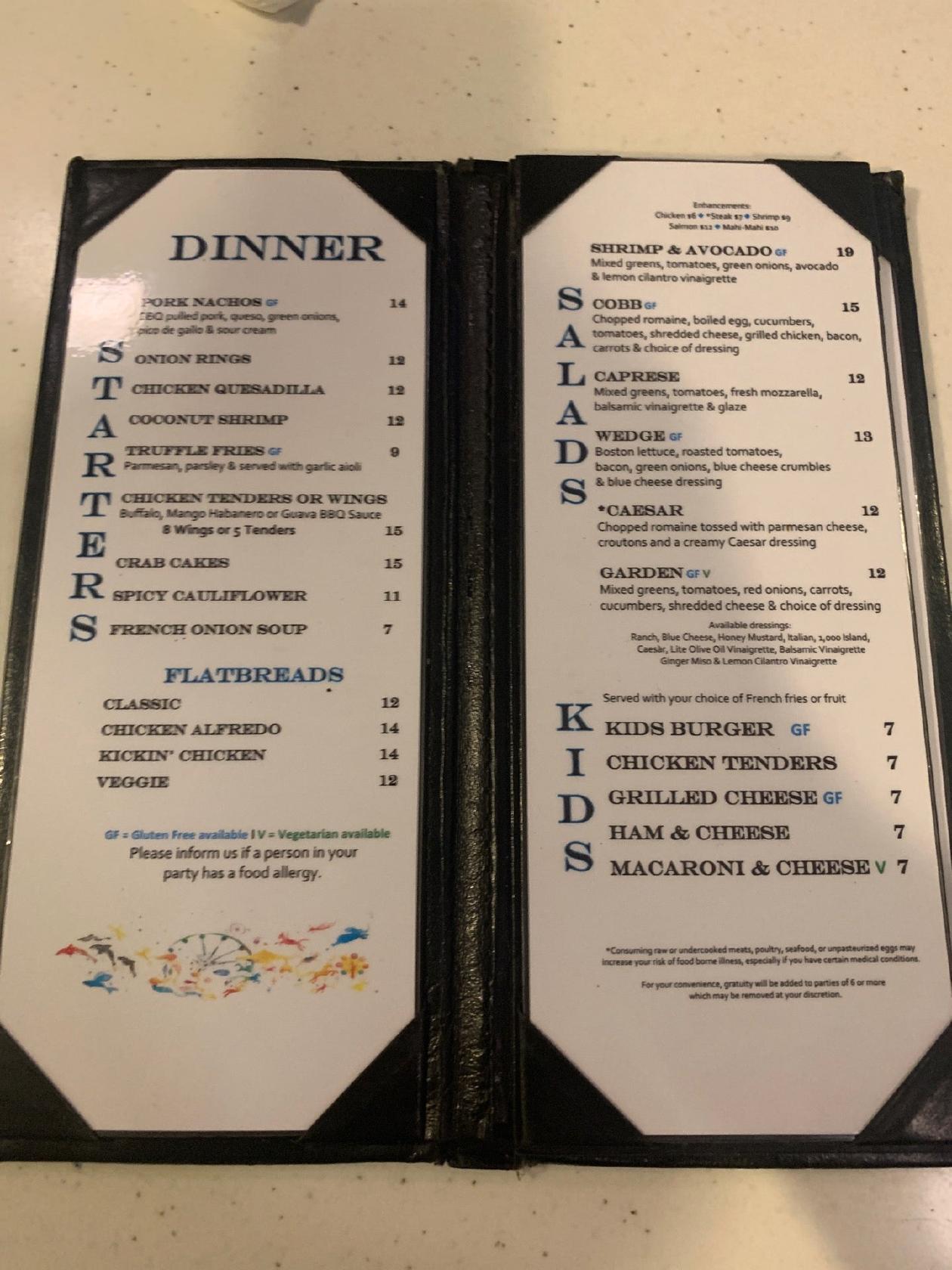 Menu at Cafe Soleil, Orlando, Desforges Ave