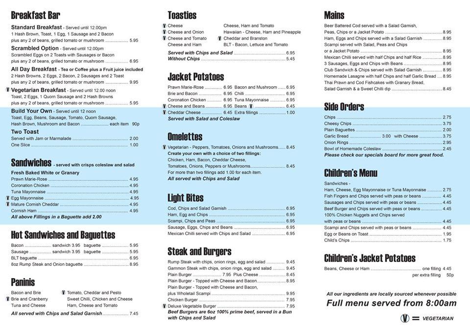 Menu at Coffee Traders restaurant, Truro