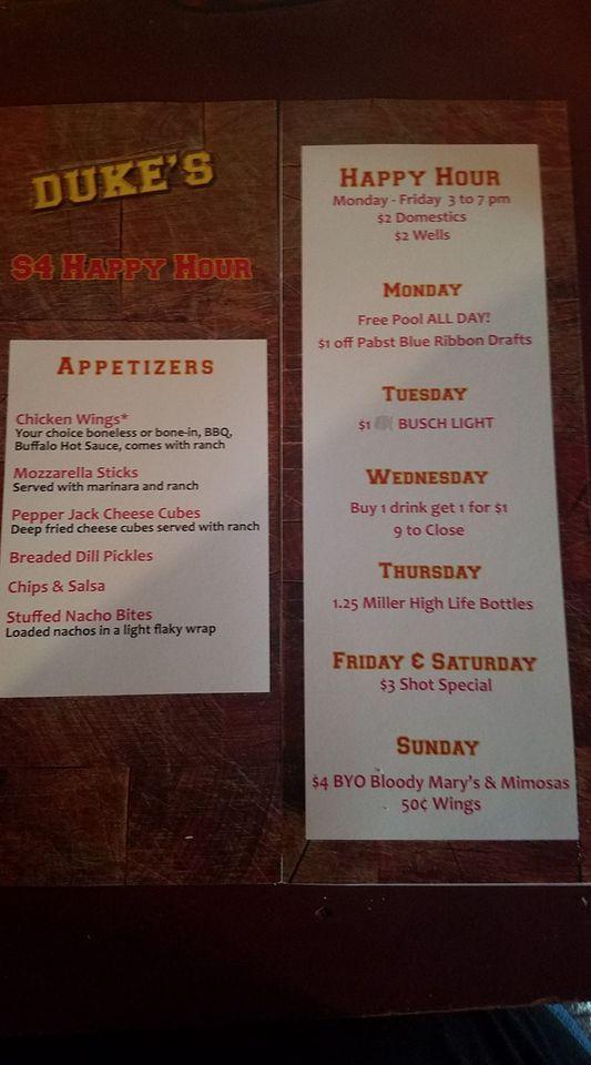Menu at Dukes Bar, Grand Rapids