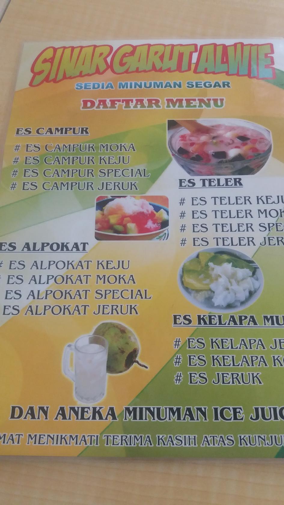 Carta de Es Campur Sinar Garut Alwi, Tangerang
