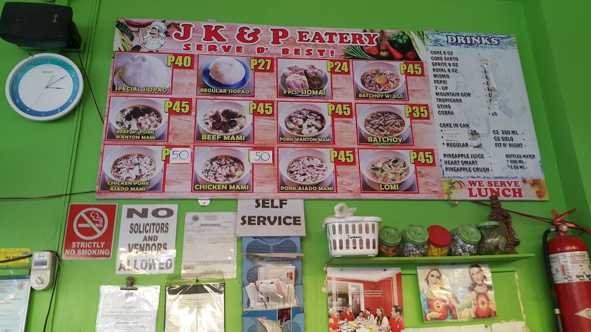 Menu at JK & P Eatery restaurant, Bago City