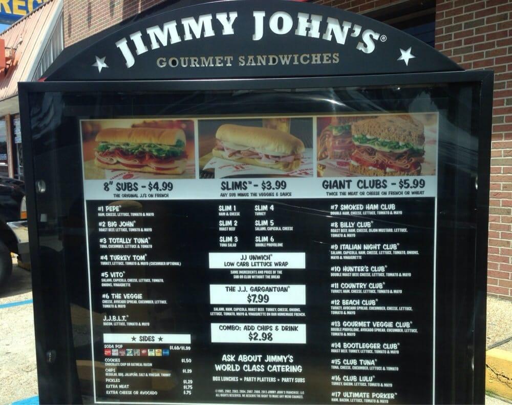 Menu at Jimmy John's fast food, Metairie, Veterans Blvd A