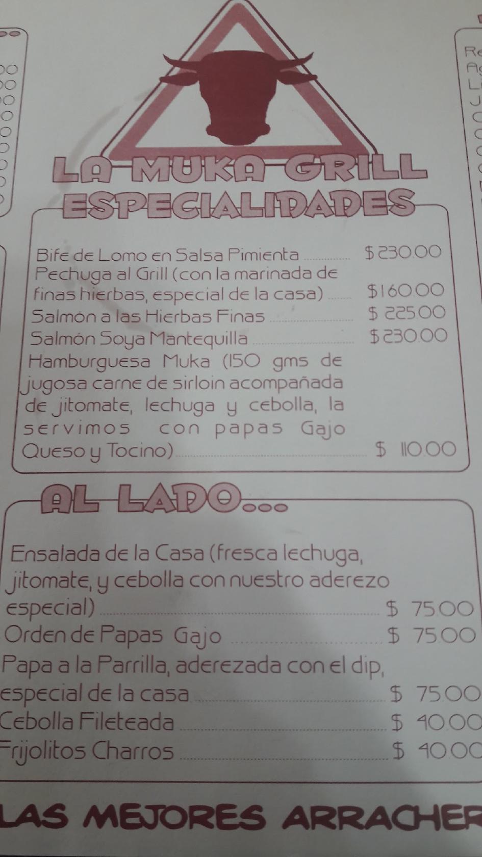 Carta del restaurante La Muka Grill, Ciudad López Mateos