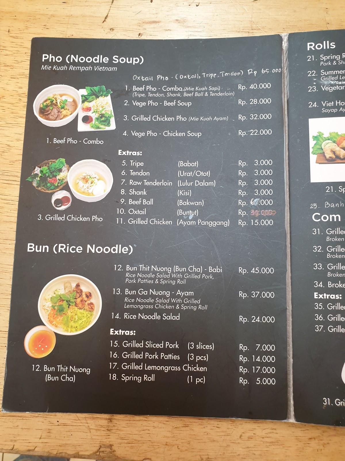 Menu at Miss Poe Vietnam Eatery restaurant, Surabaya