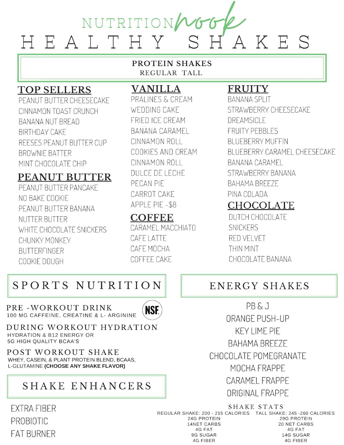 Menu at Herbalife Nutrition Nook cafe, Gallatin