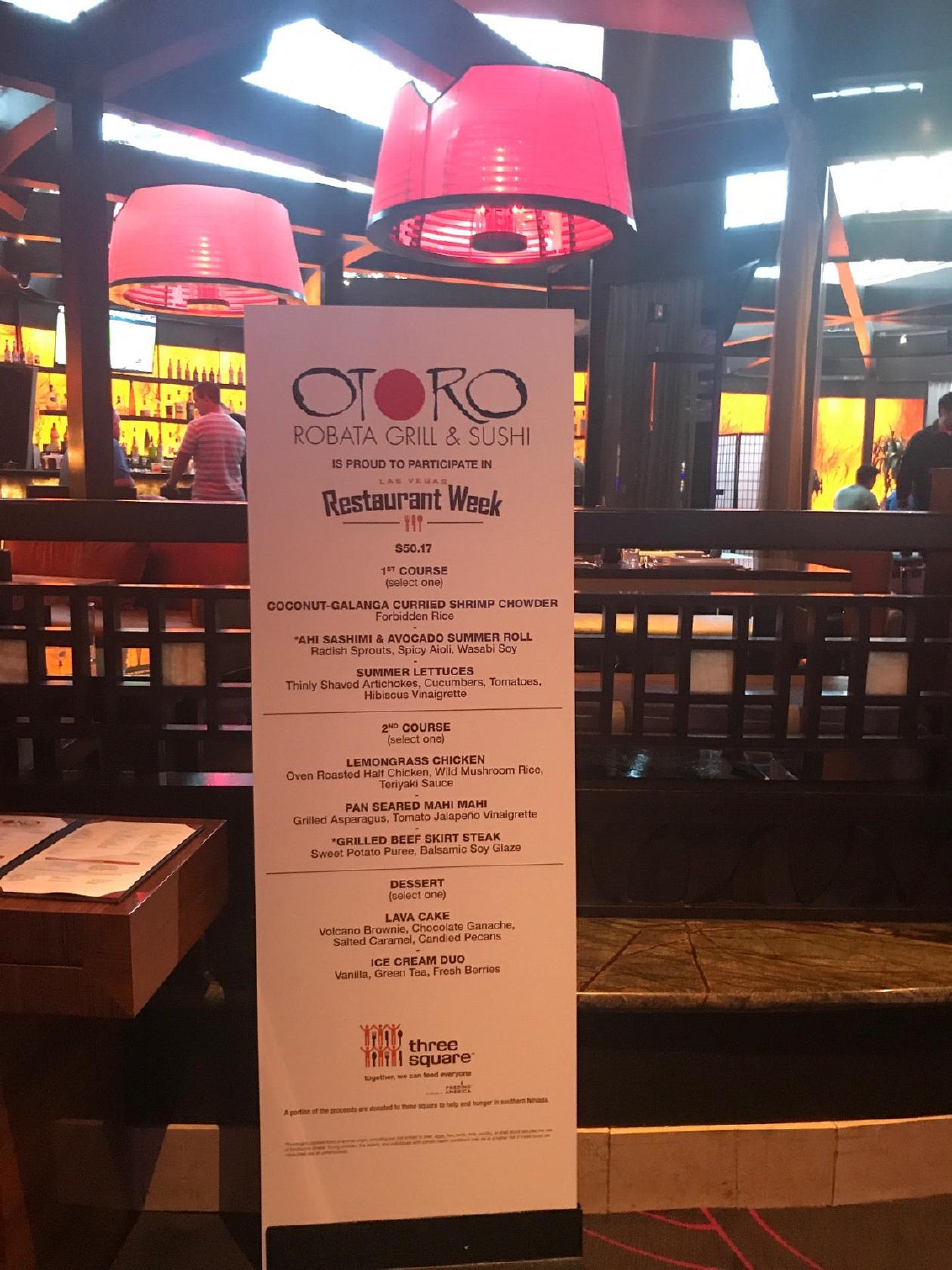 Menu at Otoro Robata Grill restaurant, Las Vegas