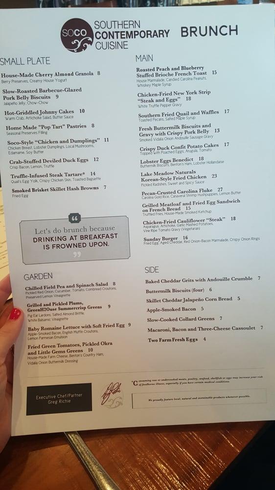 Menu at Soco Restaurant, Orlando