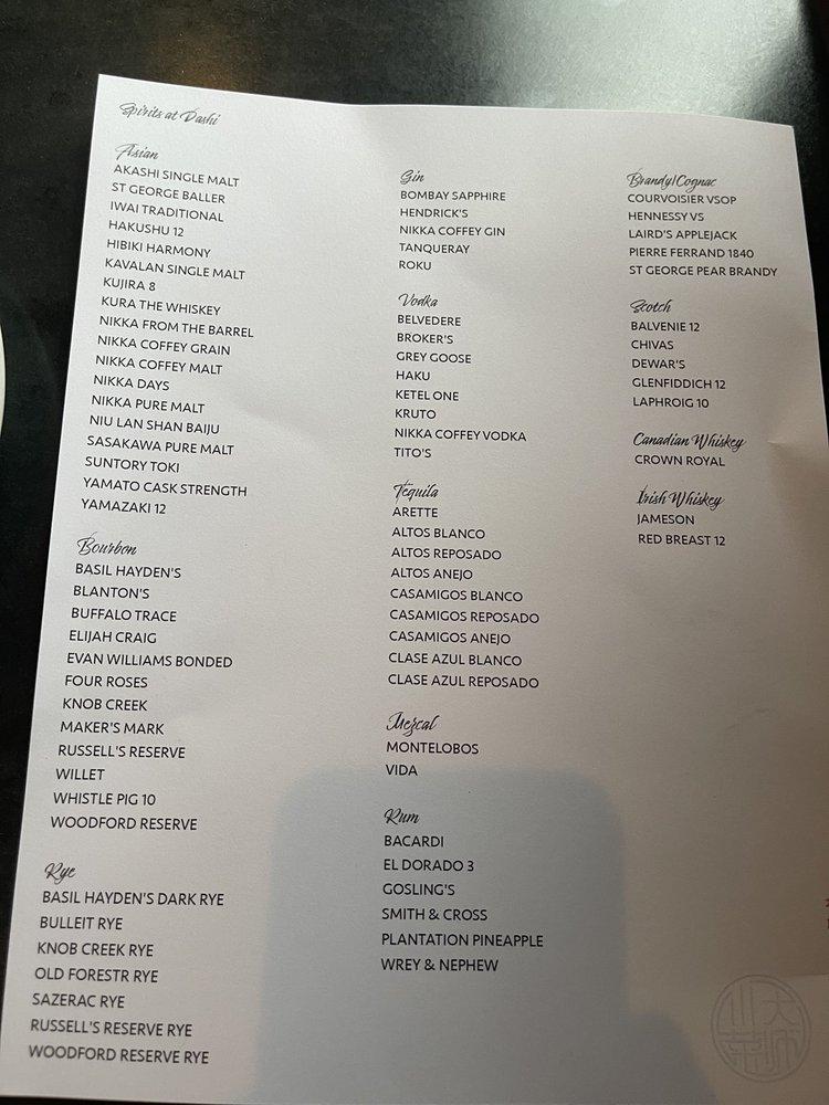 Menu at Dashi, San Antonio