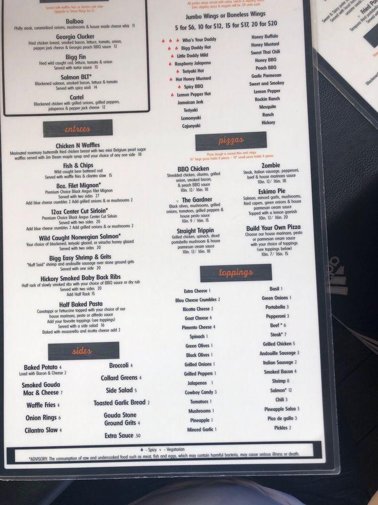 Menu at Bigg Daddys Restaurant & Tavern, Helen