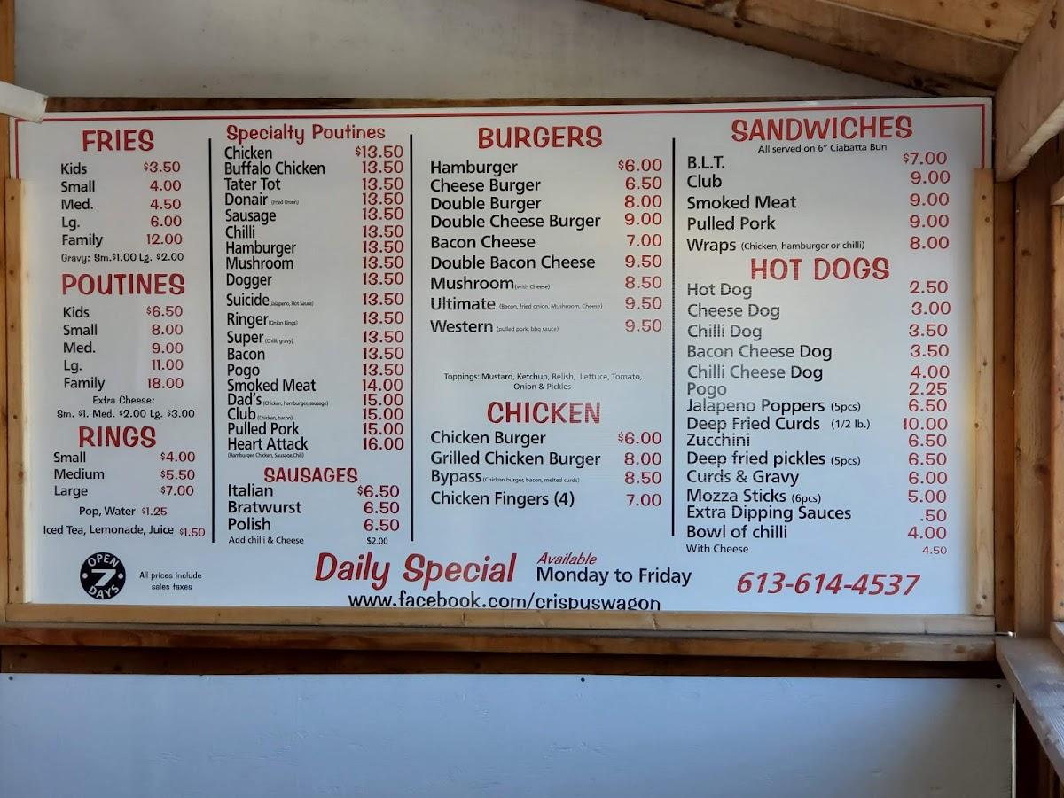 Menu at Crispy Chips fast food, Ottawa, Merivale Rd