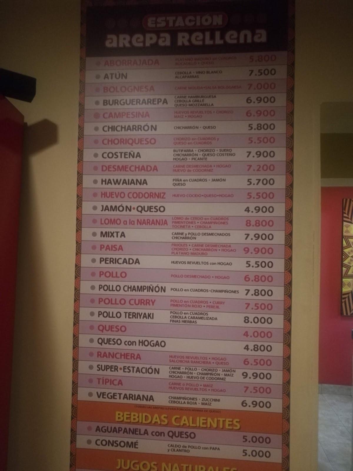 Menu at ESTACIÓN AREPA RELLENA restaurant, Bogotá, Cra. 9 #60-14