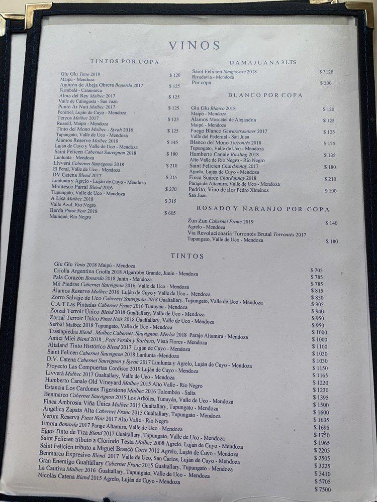 Carta del pub y bar El Preferido del Palermo, Buenos Aires