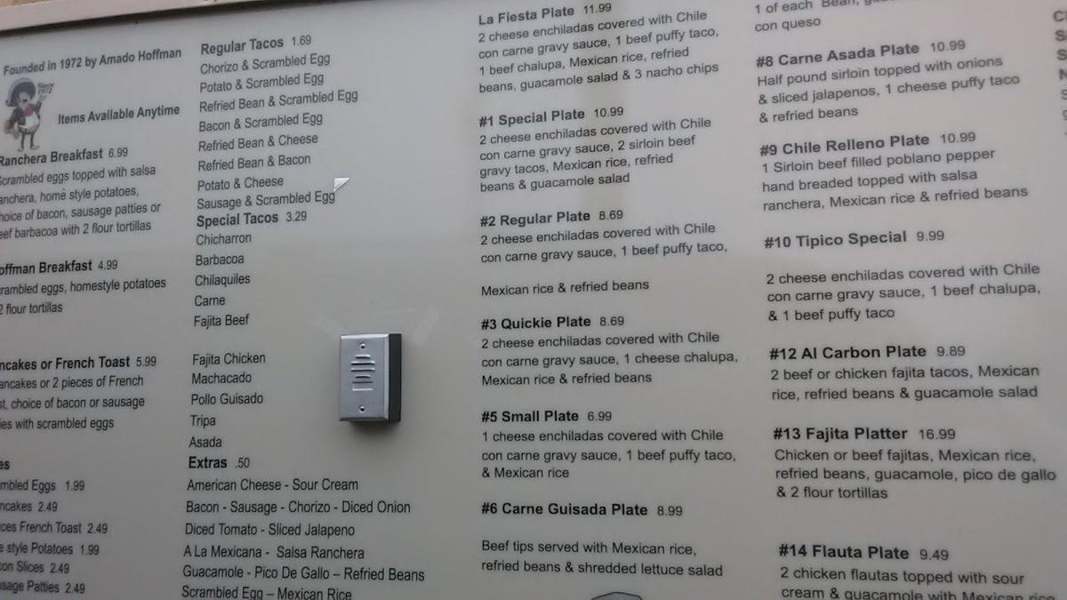 Menu at El Tipico Restaurant, San Antonio, Rigsby Ave
