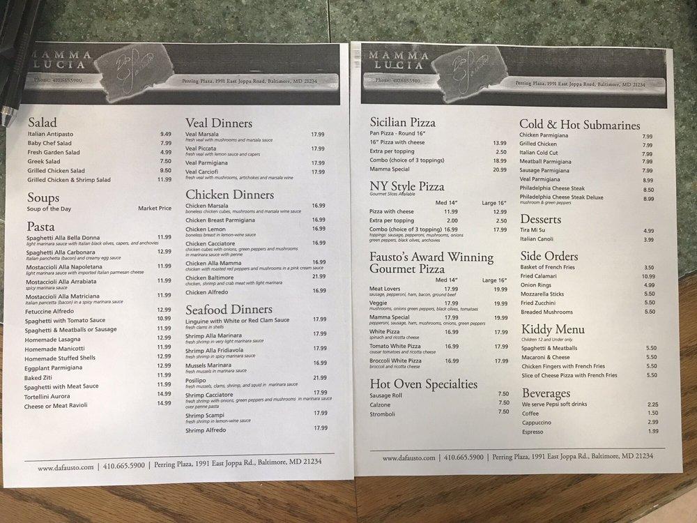 Menu at Mamma Lucia restaurant, Parkville, E Joppa Rd