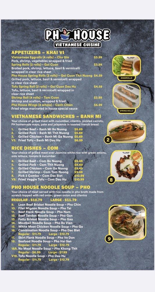 Menu at Pho House Vietnamese Cuisine restaurant, Baytown