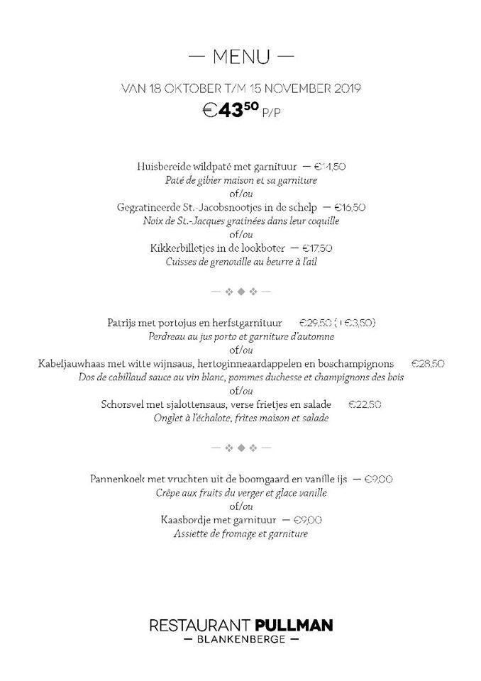 Menu au Pullman Restaurant-Hotel, Blankenberge