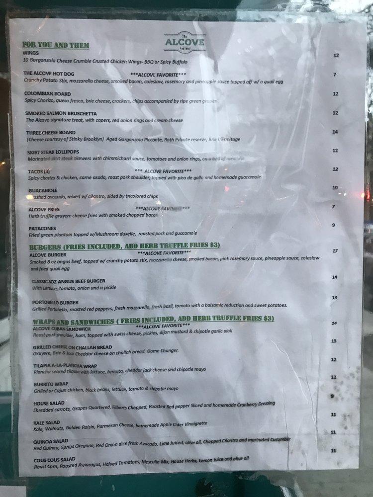Menu at The Alcove pub & bar, New York City