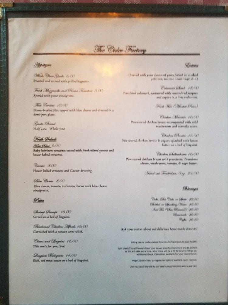 Menu at The Cider House at Canvas Cafe, Virginia City