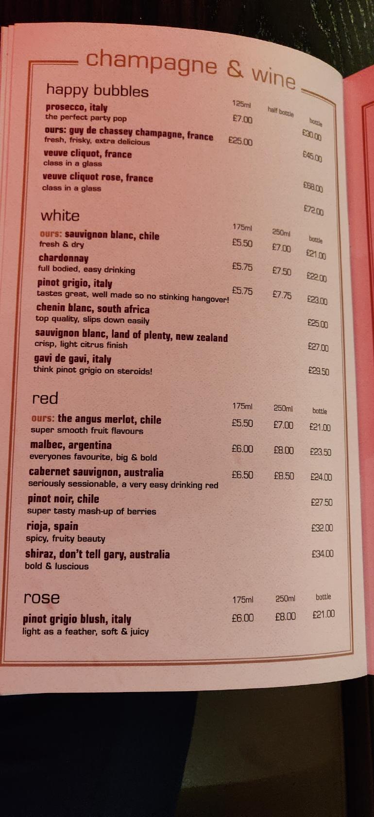 Menu at Zen restaurant, Durham