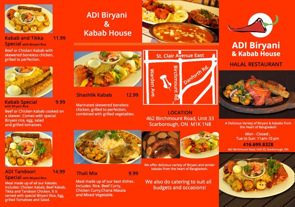 Menu at Adi-Biryani & Kabab House restaurant, Toronto
