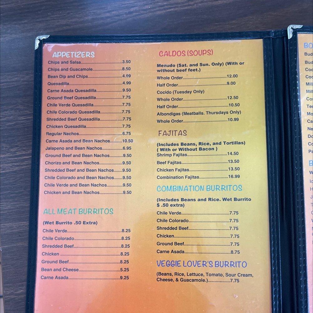 Menu at Cafe Leon Mexican Restaurant, Fresno