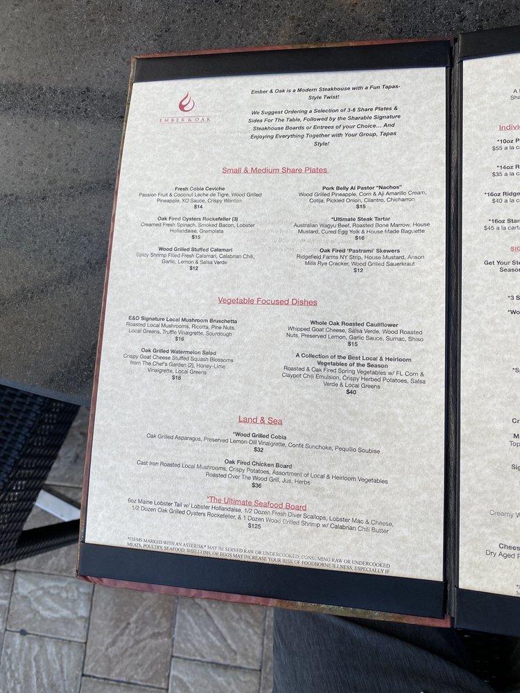 Menu at Ember & Oak steakhouse, Melbourne