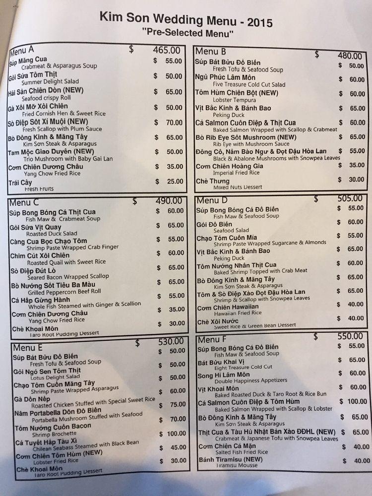 Menu at Kim Son restaurant, Houston, Jefferson St