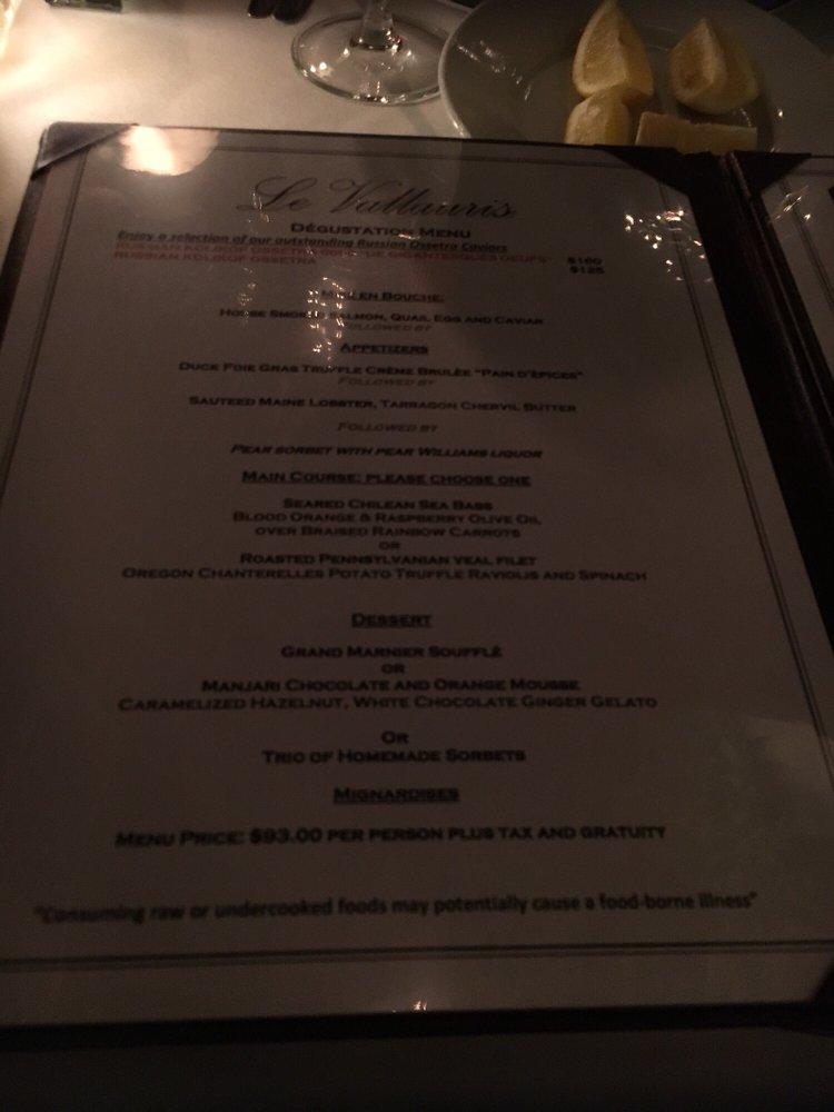 Menu at Le Vallauris Restaurant, Palm Springs