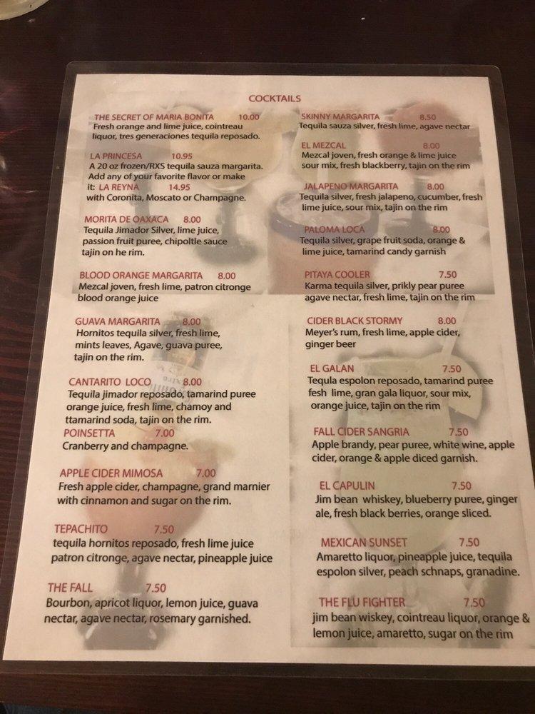 Menu at Maria Bonita the Authentic Mexican Restaurant, Hackettstown