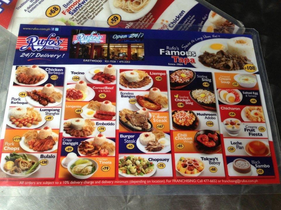 Menu at Rufo's - Eastwood restaurant, Quezon City