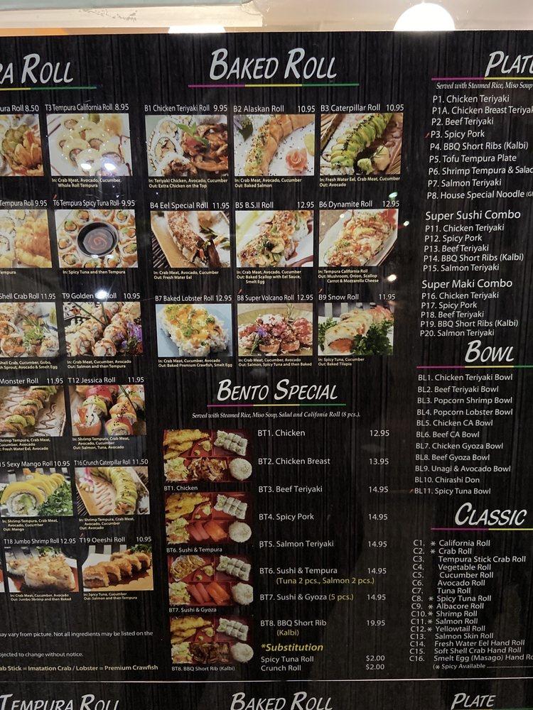 Menu at Samurai Sushi restaurant, Downey