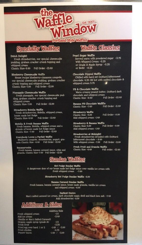 Menu at The Waffle Window restaurant, Portland, SE Hawthorne Blvd