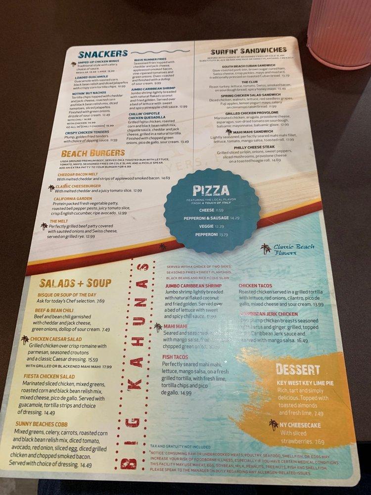 Menu at Beaches Boardwalk Cafe, Fort Myers, Terminal Access Rd