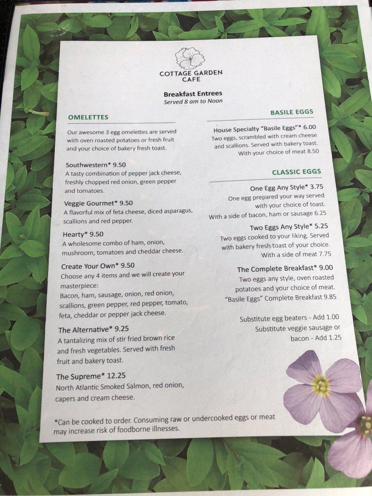 Menu at Cottage Garden Cafe, Pentwater