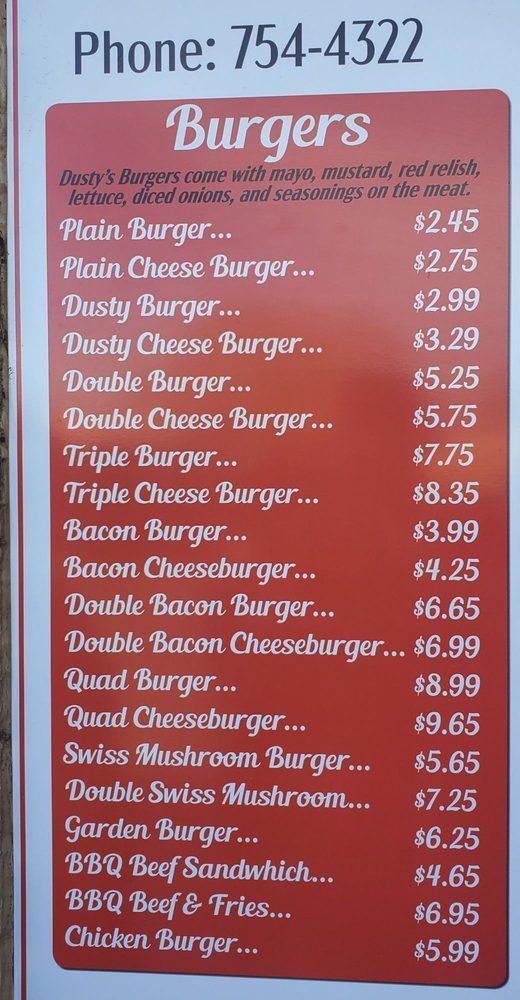 Menu at Dusty's In-N-Out fast food, Ephrata