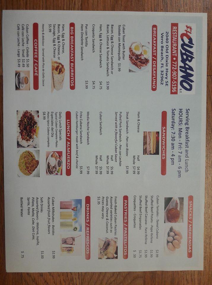 Menu at El Cubano B.Y restaurant, Florida Ridge