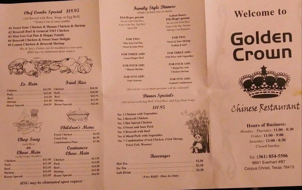 Menu at Golden Crown Chinese Restaurant, Corpus Christi, Everhart Rd