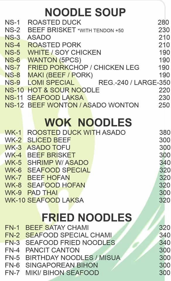 Menu at Hing Chun restaurant, Quezon City