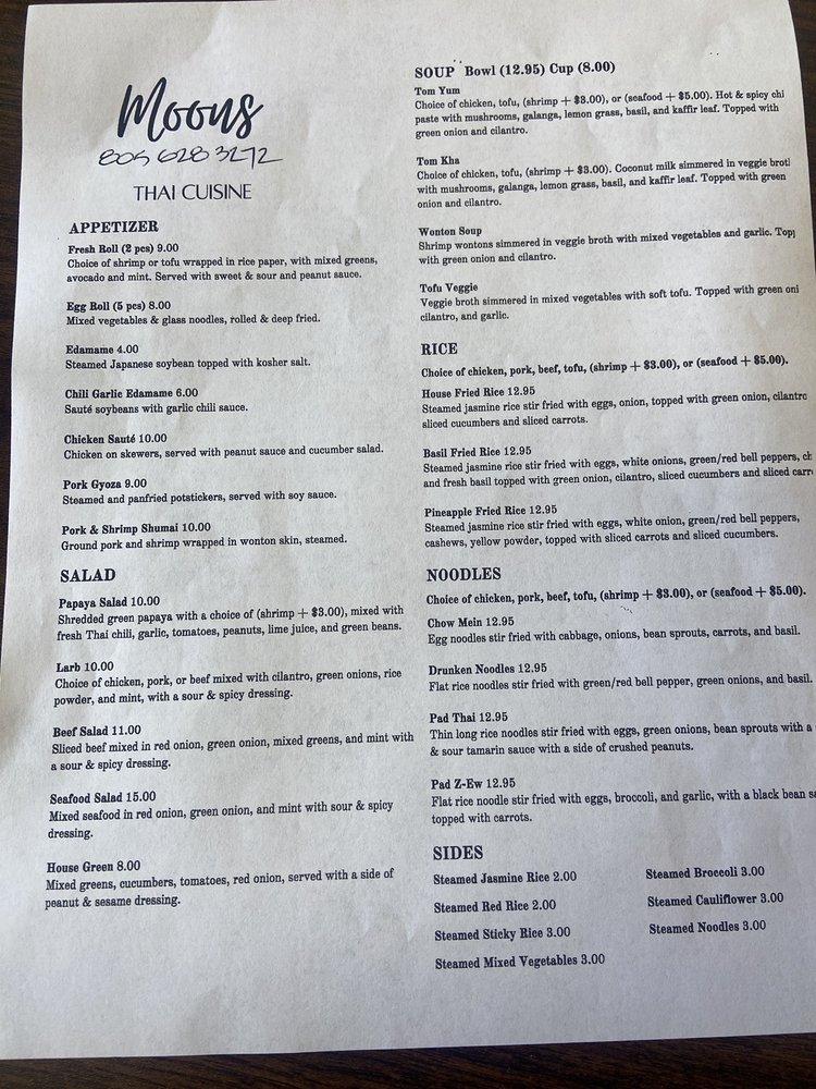 Menu at Moons Thai Cuisine restaurant, Ventura