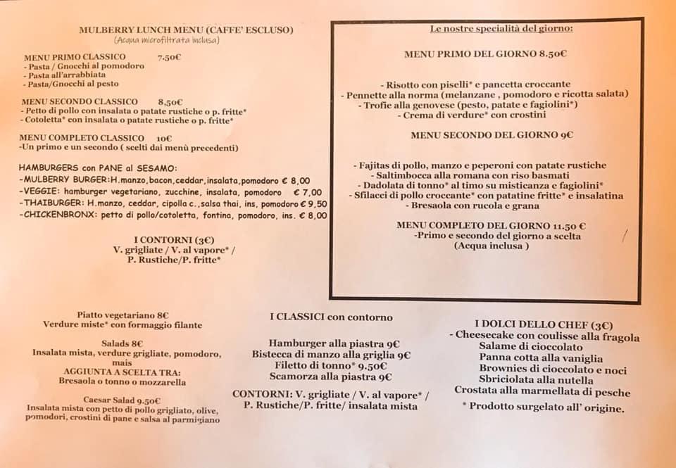 Menu at Mulberry St. Italian Caffè restaurant, San Donato Milanese