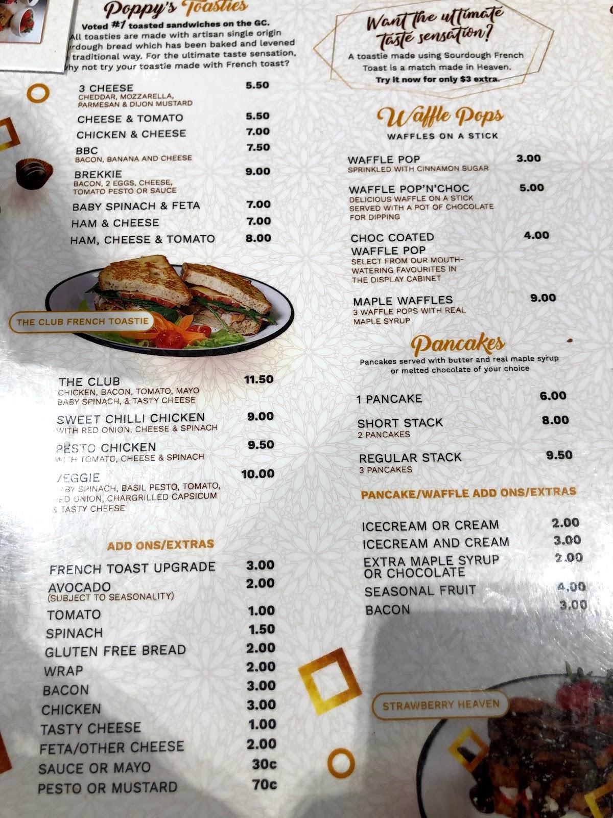 Menu at Poppy's Chocolate Robina restaurant, Robina