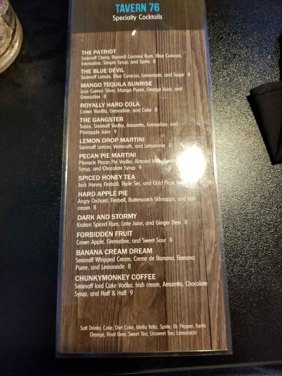 Menu at Tavern 76 pub & bar, White House