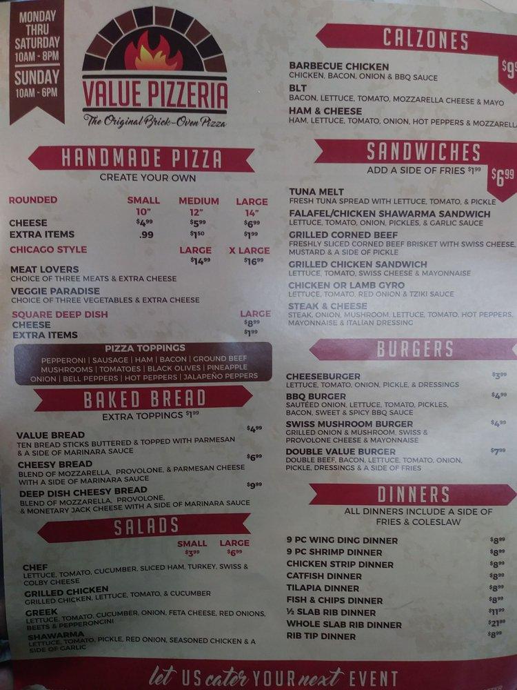 Menu at Value Pizzeria & Deli, Detroit, W Warren Ave