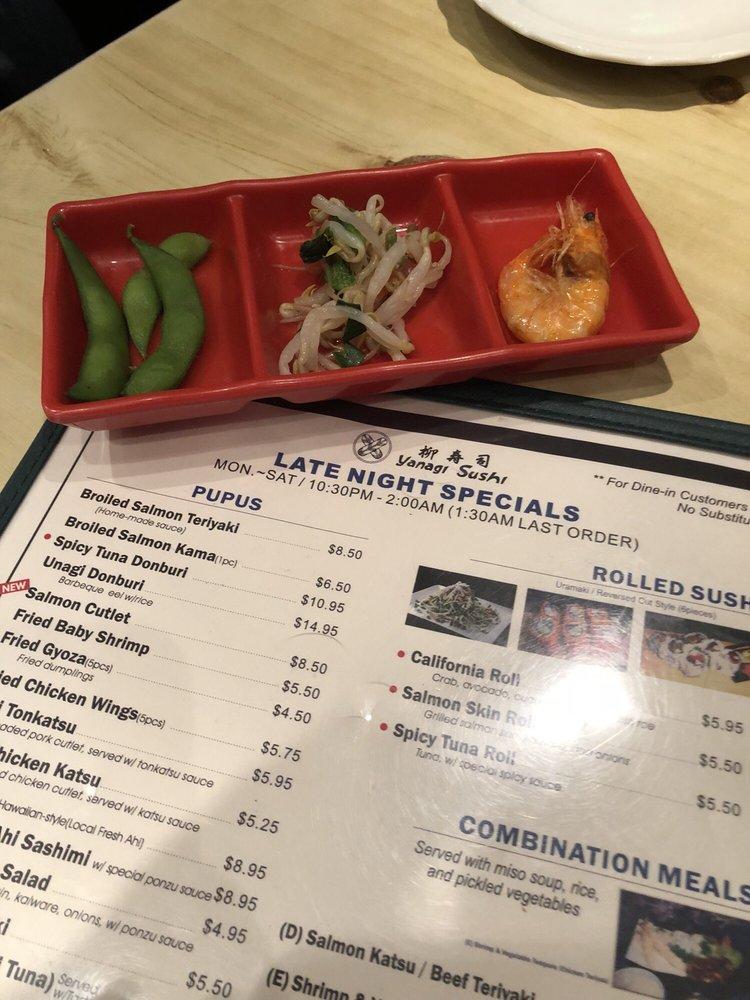 Menu at Yanagi Sushi restaurant, Honolulu