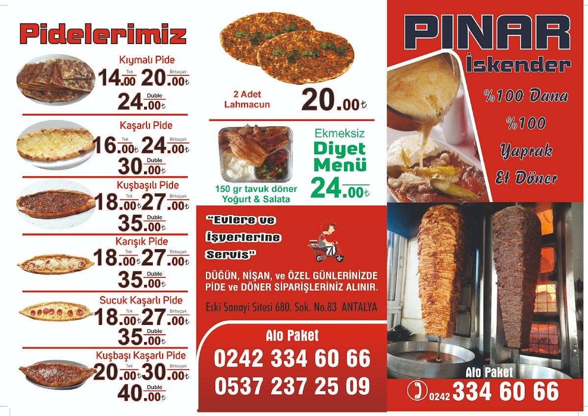 Menu at Pinar Iskender, Antalya, 680. Sk.