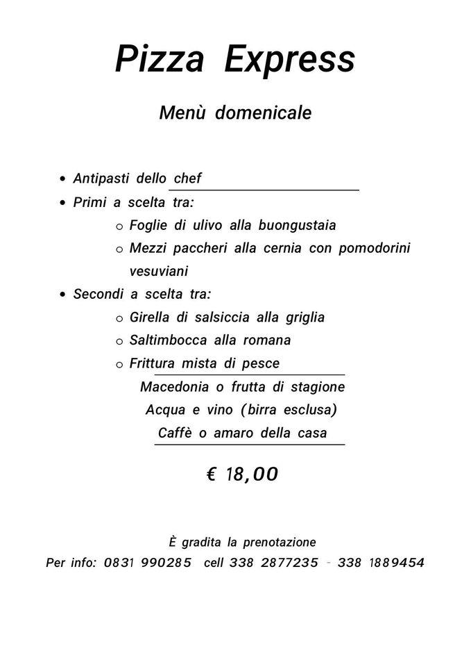 Menu at Pizza Express Music Pub Cafè, Carovigno