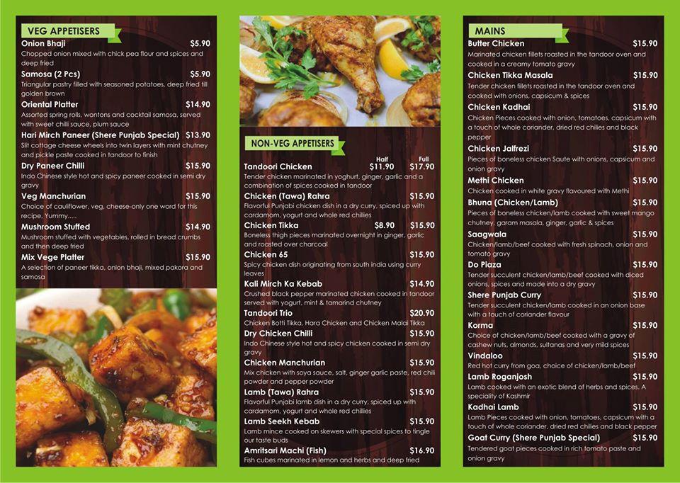 Menu at Shere Punjab restaurant, Takanini