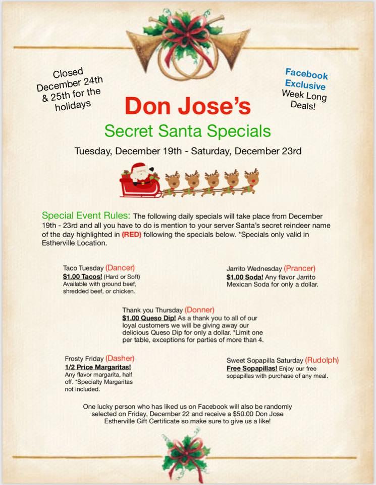 Menu at Don Jose Mexican Restaurant, Estherville